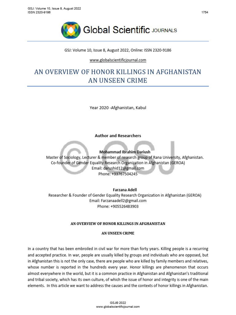 Overview of Honor Killings in Afghanistan | PDF | Murder | Politics