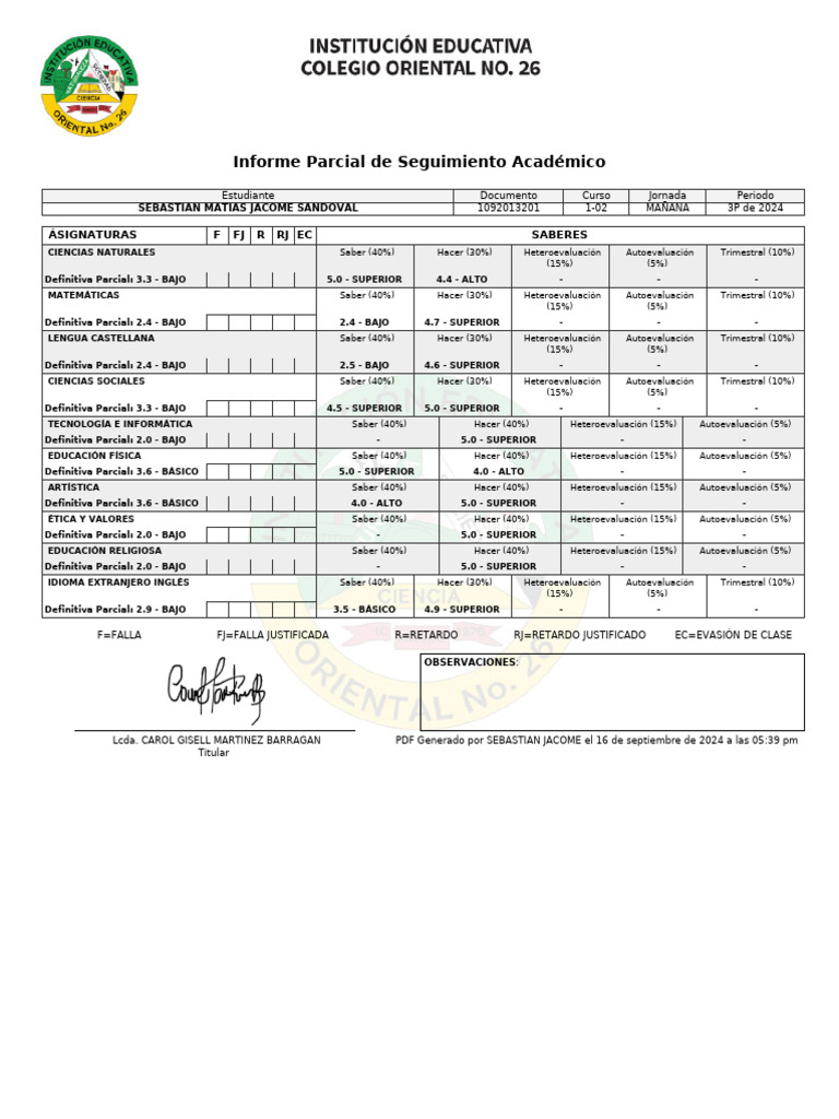 Informe Parcial de Seguimiento Acadmico | PDF
