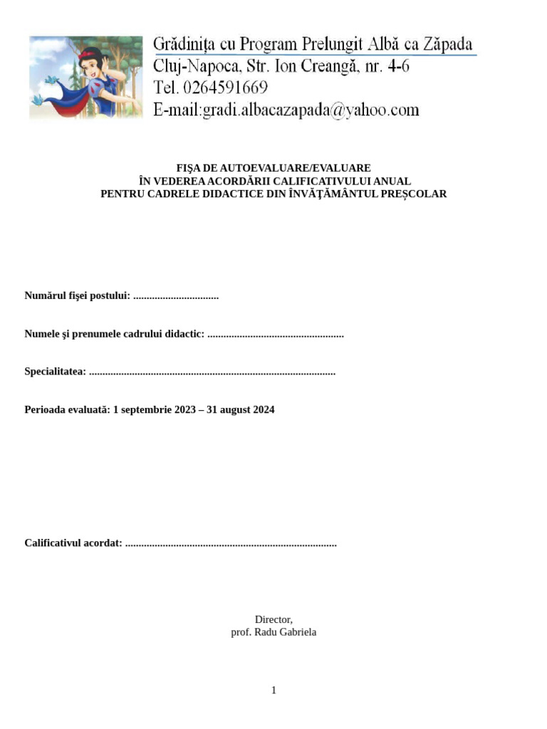 Fisa de Autoevaluare Educatoare 2023 - 2024 | PDF