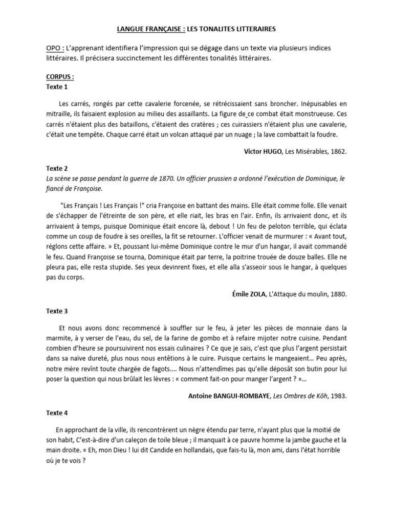 Les Tonalites Litteraires | PDF