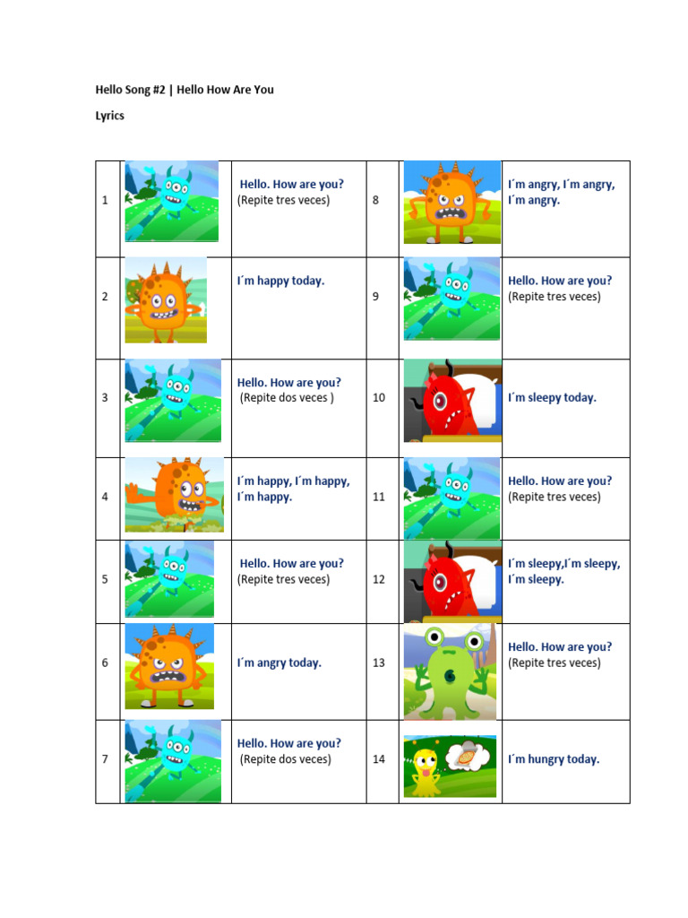 SONG Hello How Are You - Lyrics | PDF