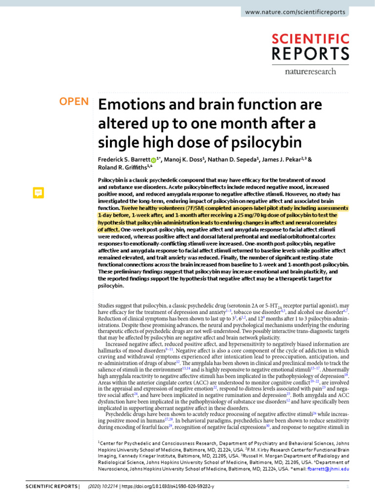 Emotions and Brain Function Are Altered Up To One Month After A Single ...