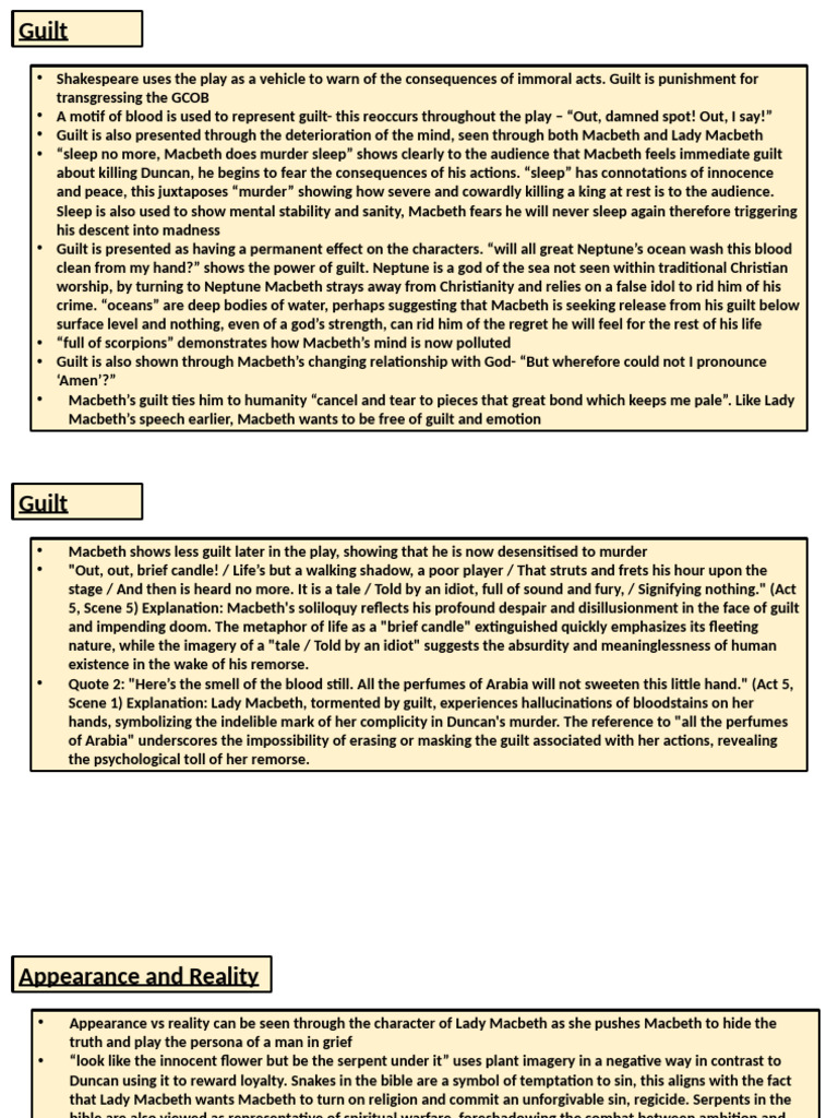 Macbeth Quotations 2 Guilt A R Gender and Power 1 | PDF