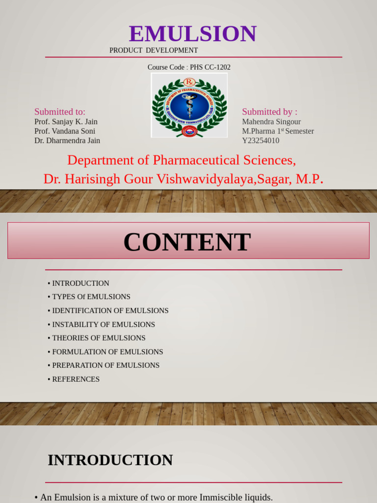 PD Mahendra Singour, Emulsions | PDF