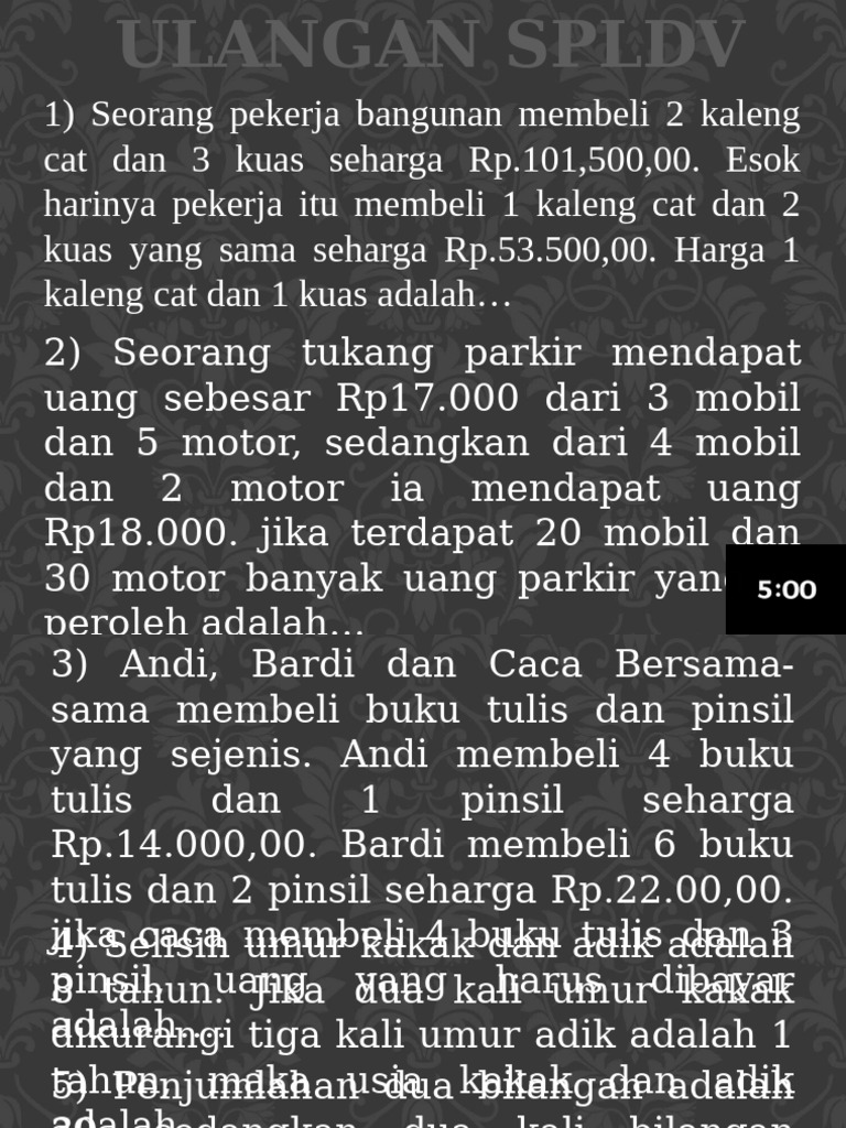 Soal Ulangan SPLDV Kelas 8 1920 | PDF