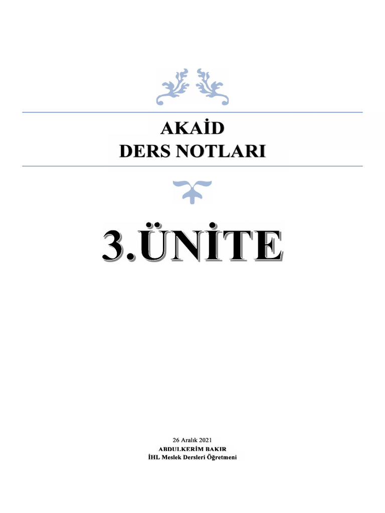 Sinif Akaid 3. Unite Ders Notu 2021 2022 | PDF