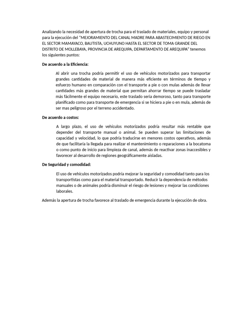 Sustento Tecnico Apertura de Trocha | PDF