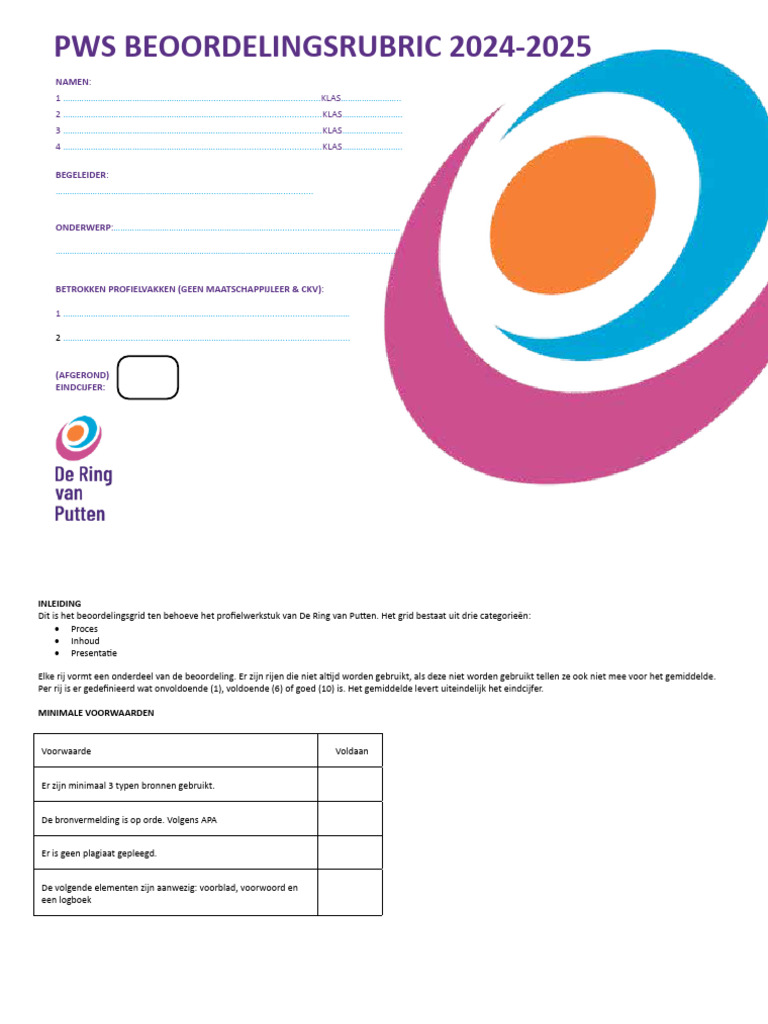 PWS Rubric 2024-2025 | PDF