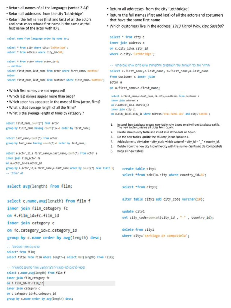 דף נוסחאות מסדי נתונים SQL | PDF