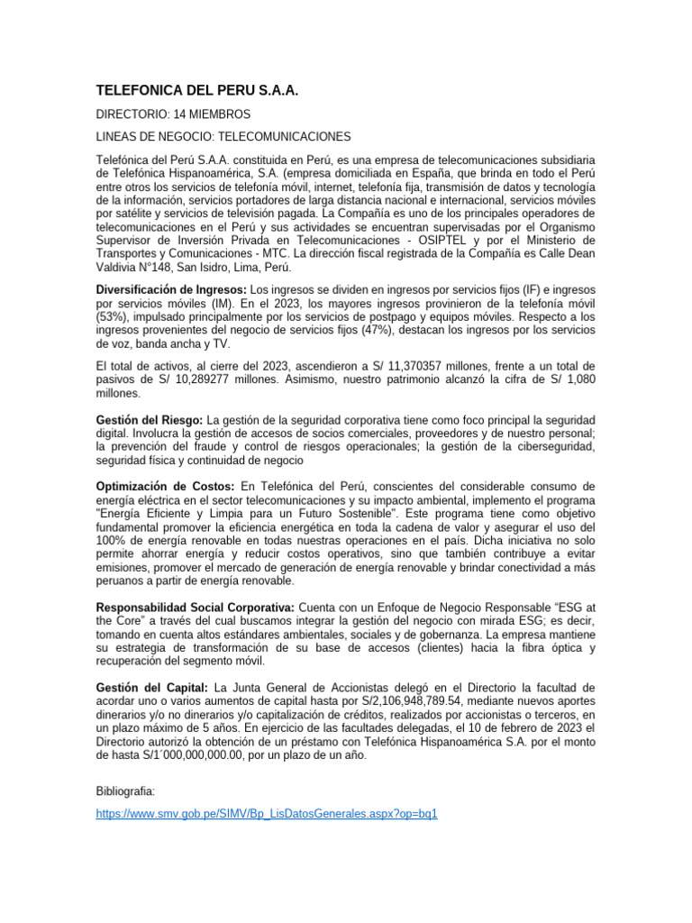 Telefonica Del Peru Sa | PDF