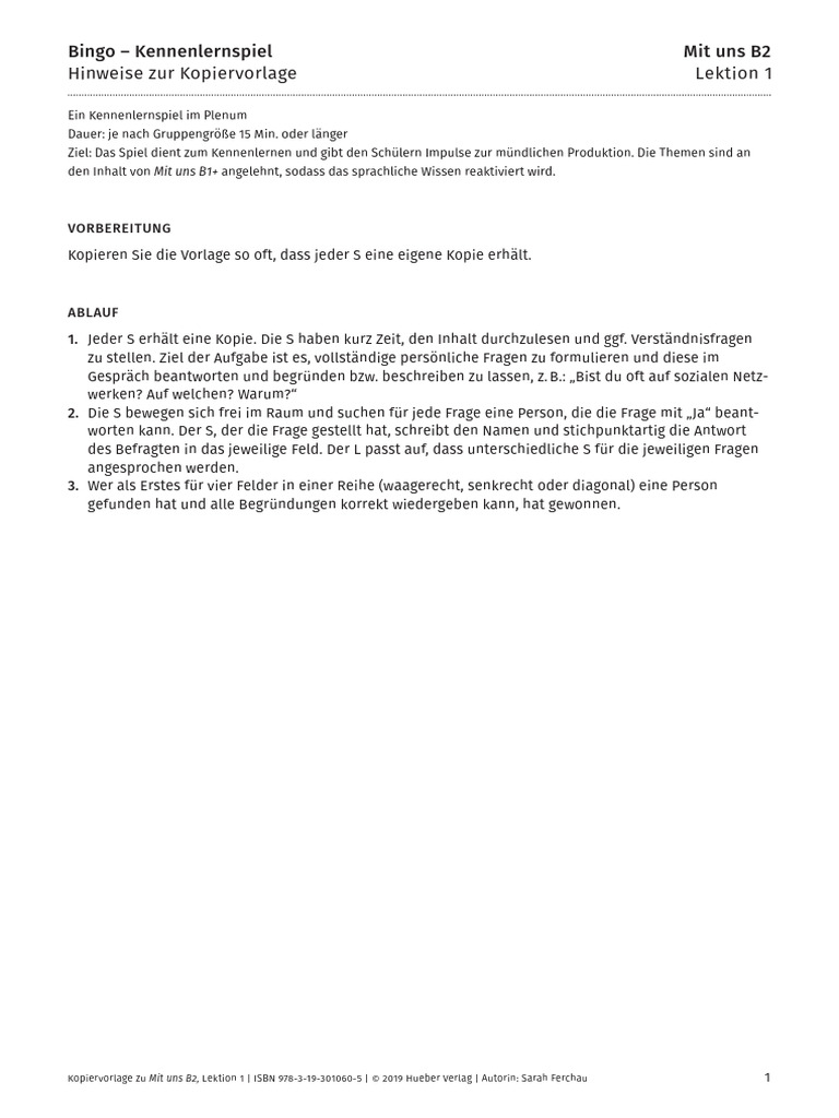 Mit Uns B2 Kopiervorlage Lektion1 | PDF