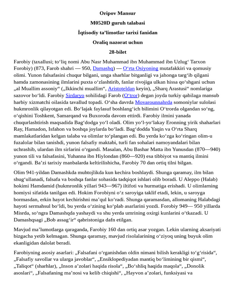 Oripov Mansur Oraliq | PDF