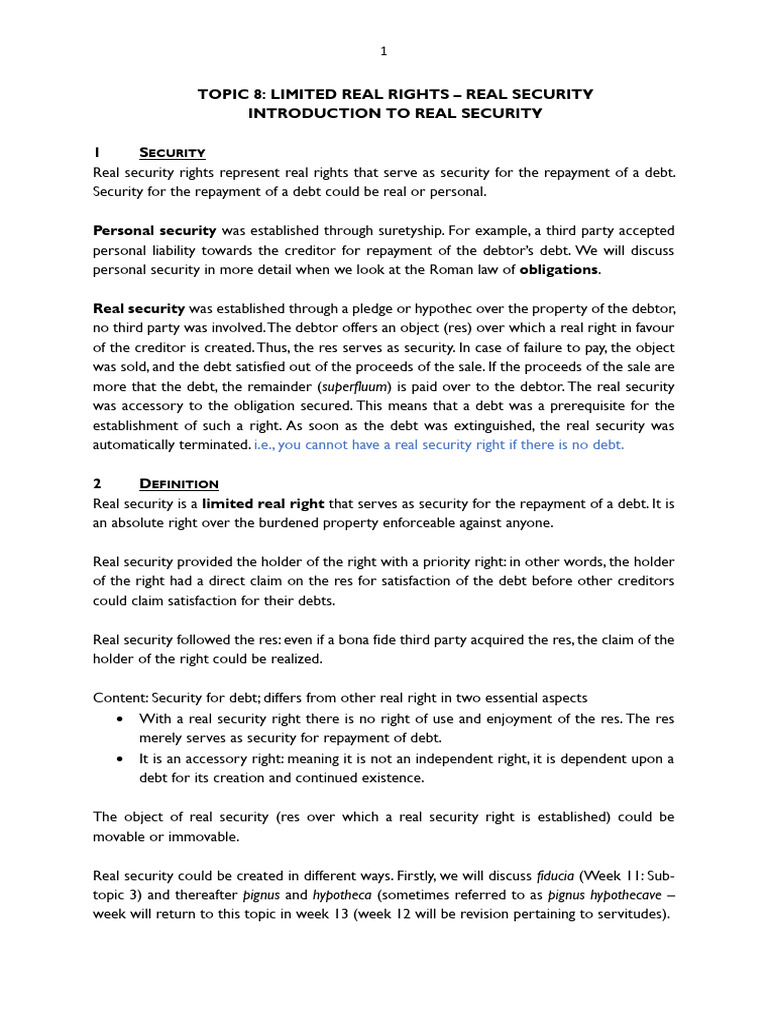 Limited Real Rights - Real Security - Theory | PDF | Lease | Law