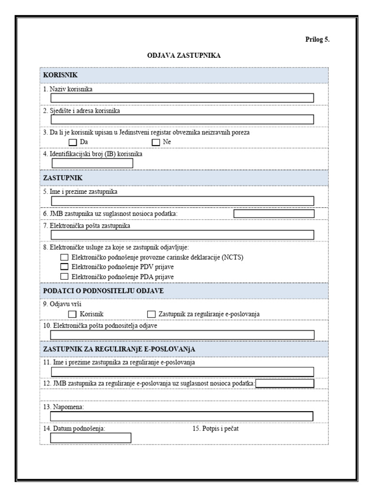 Prilog 5 Odjava Zastupnika UIO | PDF