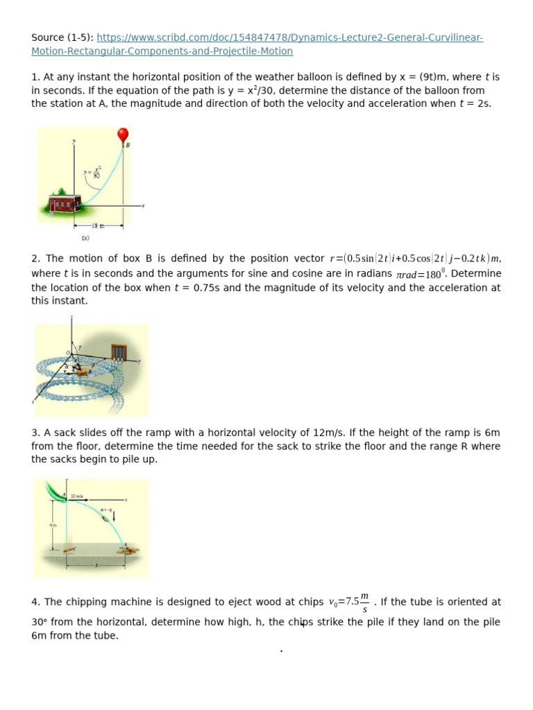 35 Curvilinear Problems With Links To Source | PDF | Projectiles | Acceleration