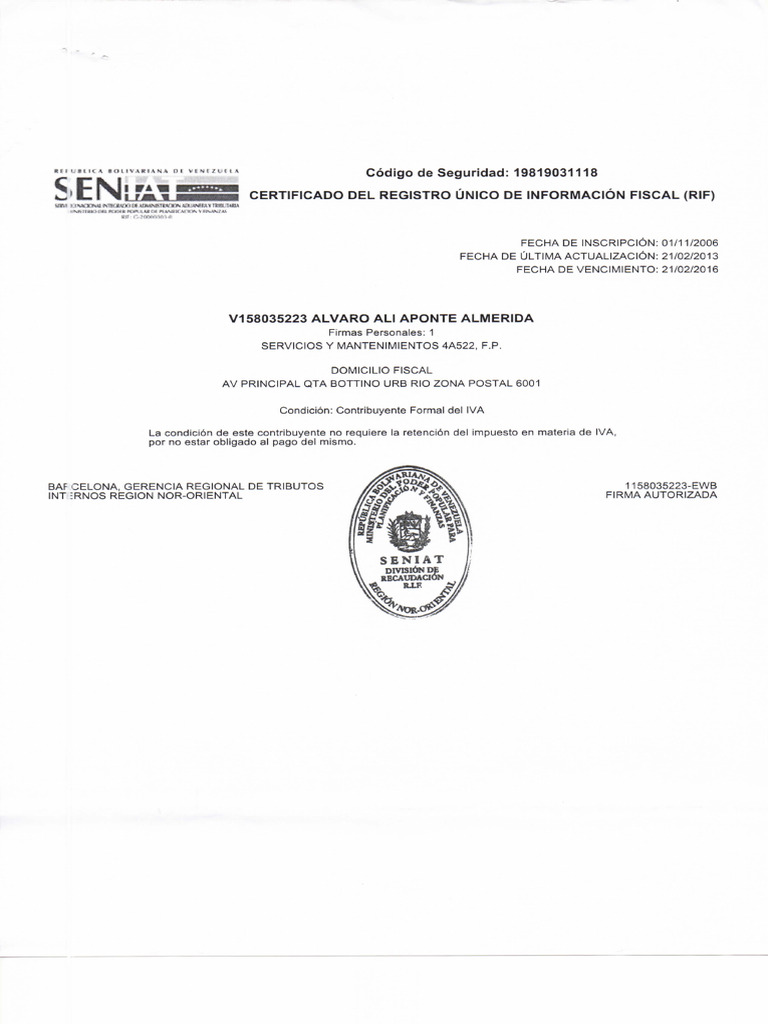Certificado de Registro | PDF