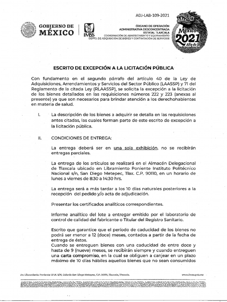 Esc Excepcion Adj-Lab-109-2021 | PDF
