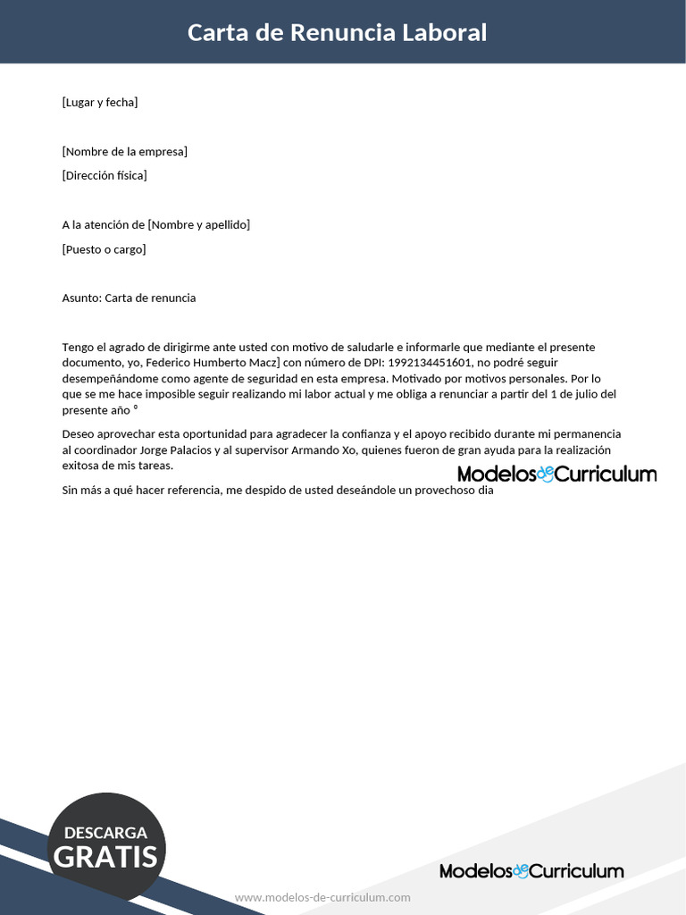 27-modelo-de-carta-de-renuncia-laboral | PDF