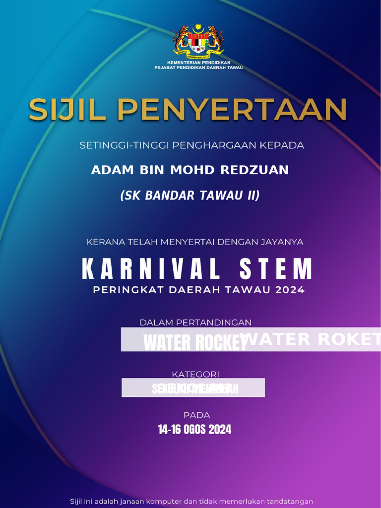 Sijil Water Rocket Karnival Stem 2024 | PDF
