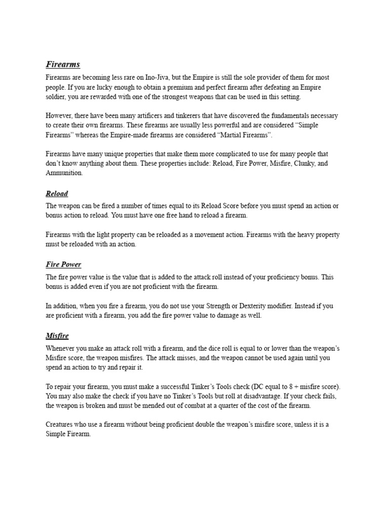 5e Firearms Homebrew | PDF | Firearms | Ammunition