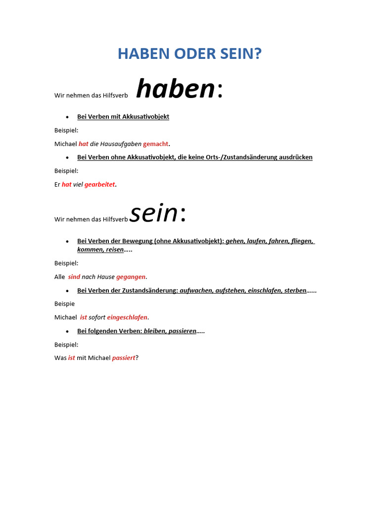 Perfekt Mit Haben Oder Sein | PDF