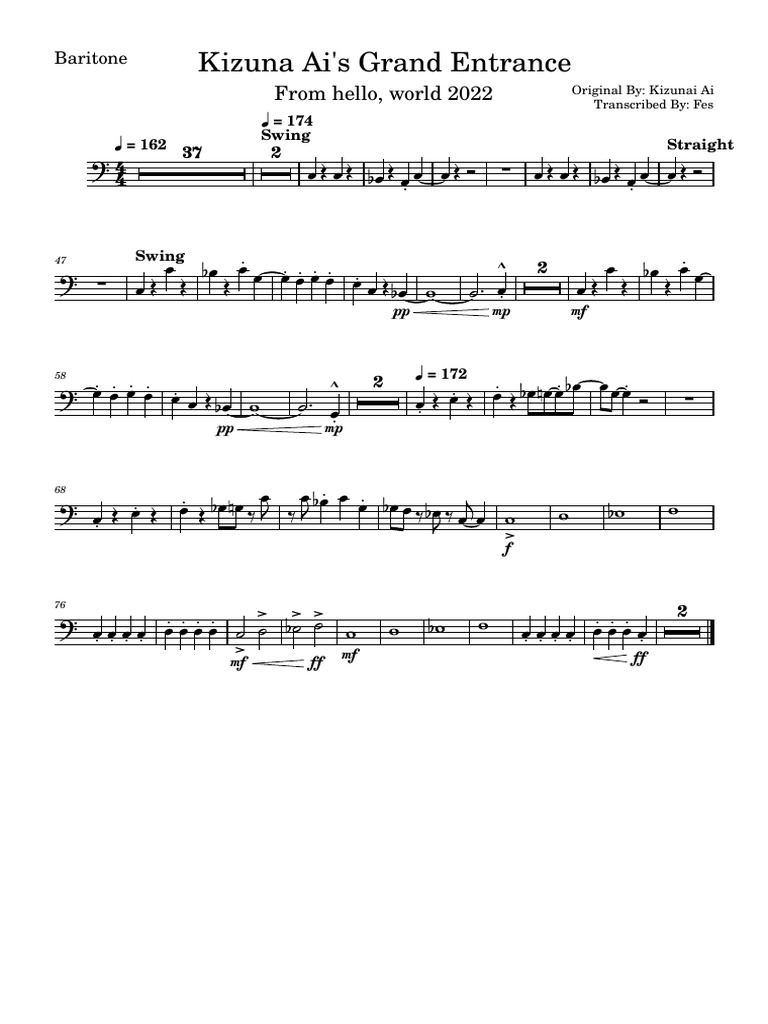 Kizuna Ai's Grand Entrance Transcribed-Baritone | PDF