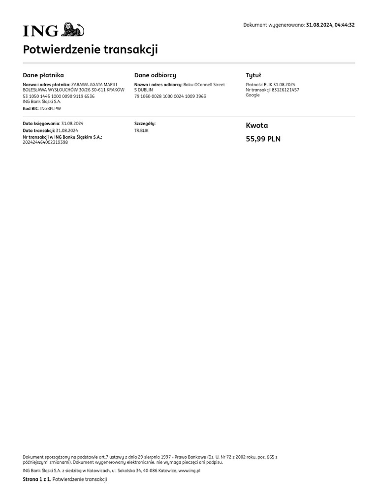 Potwierdzenie Transakcji NR 0194530754 310824 | PDF