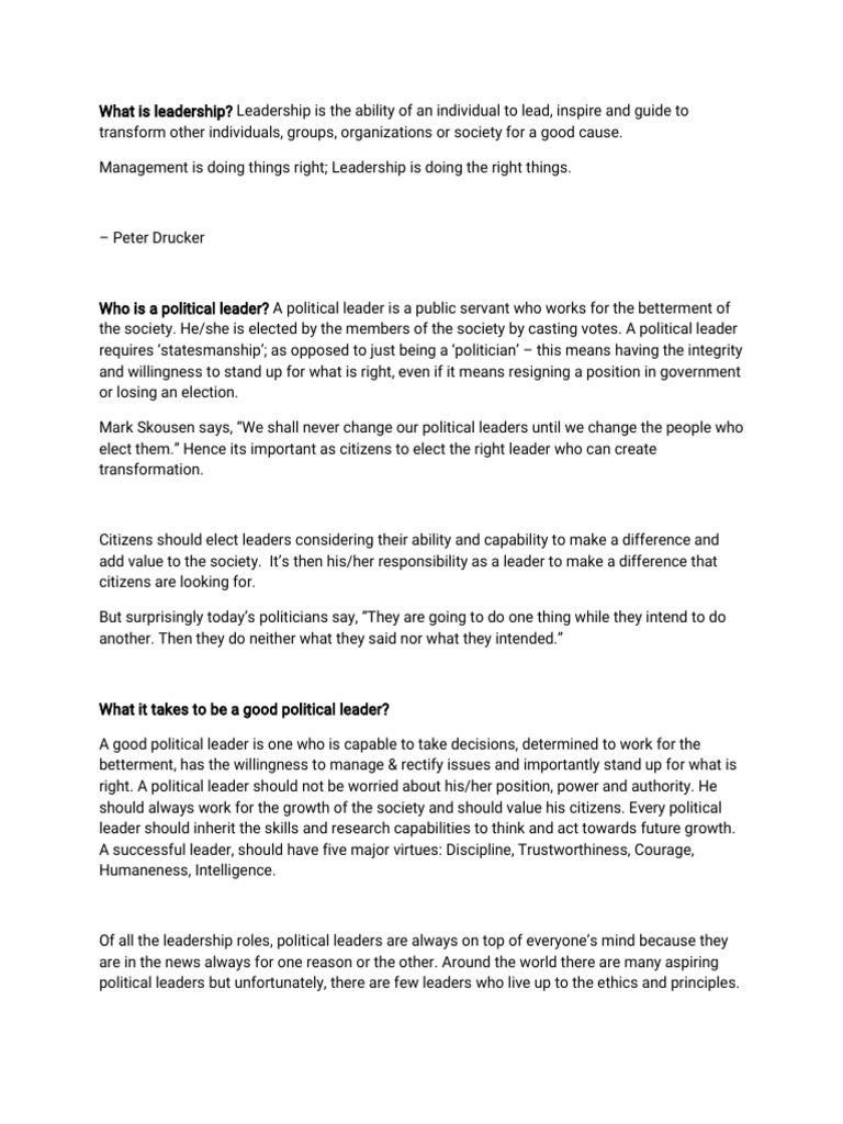 Political Leadership | PDF