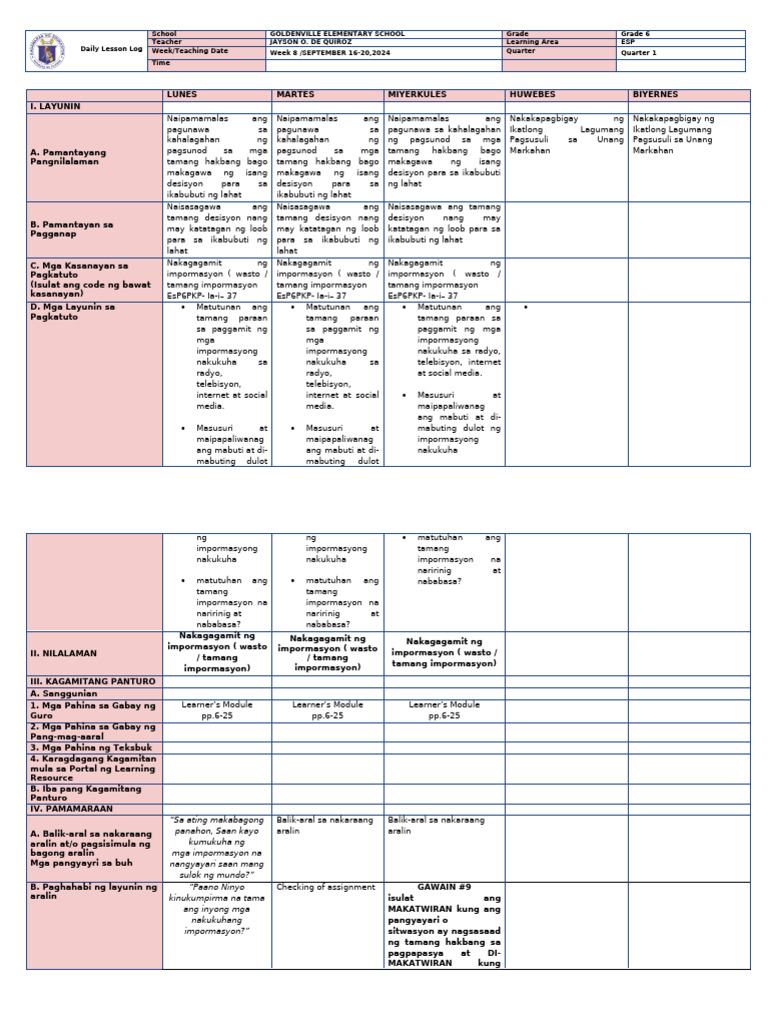 GR 6-Esp-Wk 7-Qtr 1 | PDF