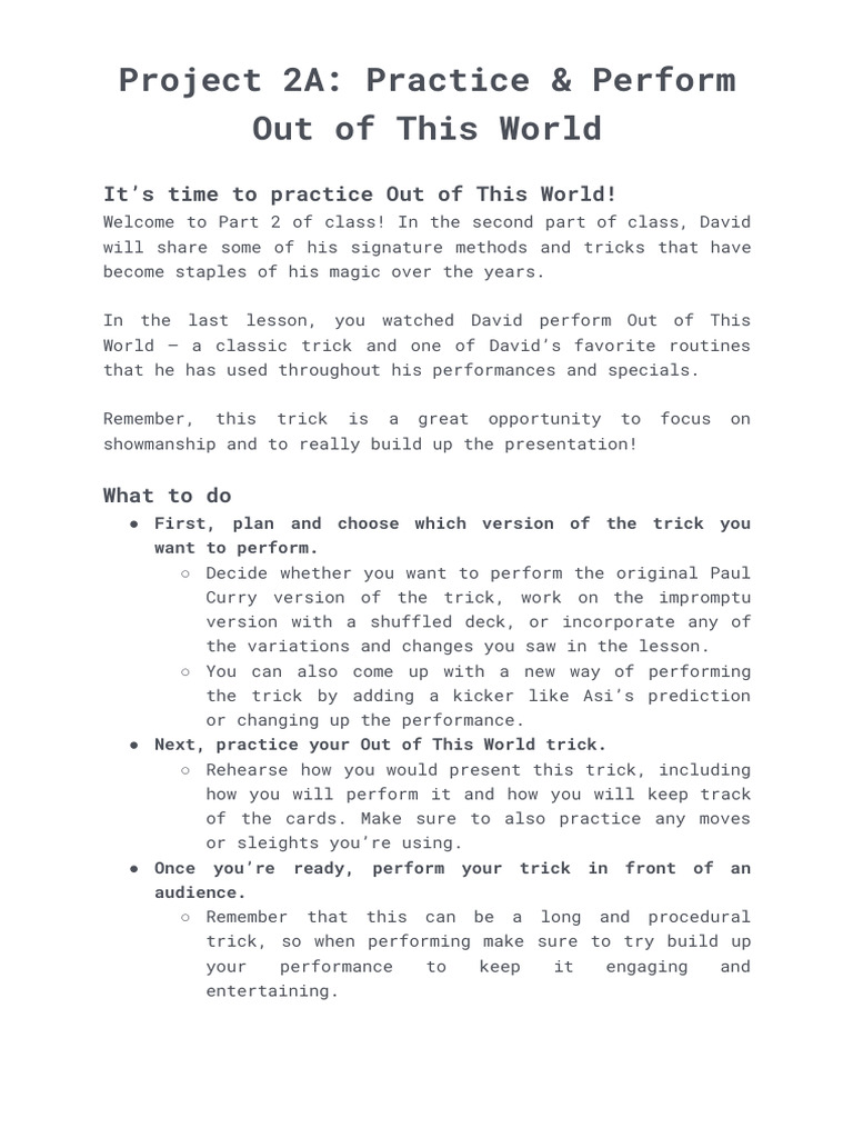 Project 2A - Practice & Perform Out of This World | PDF
