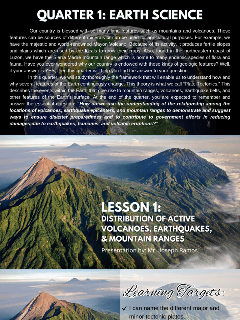 Lesson 1 Distribution of Active Volcanoes, Earthquake Epicenter and ...