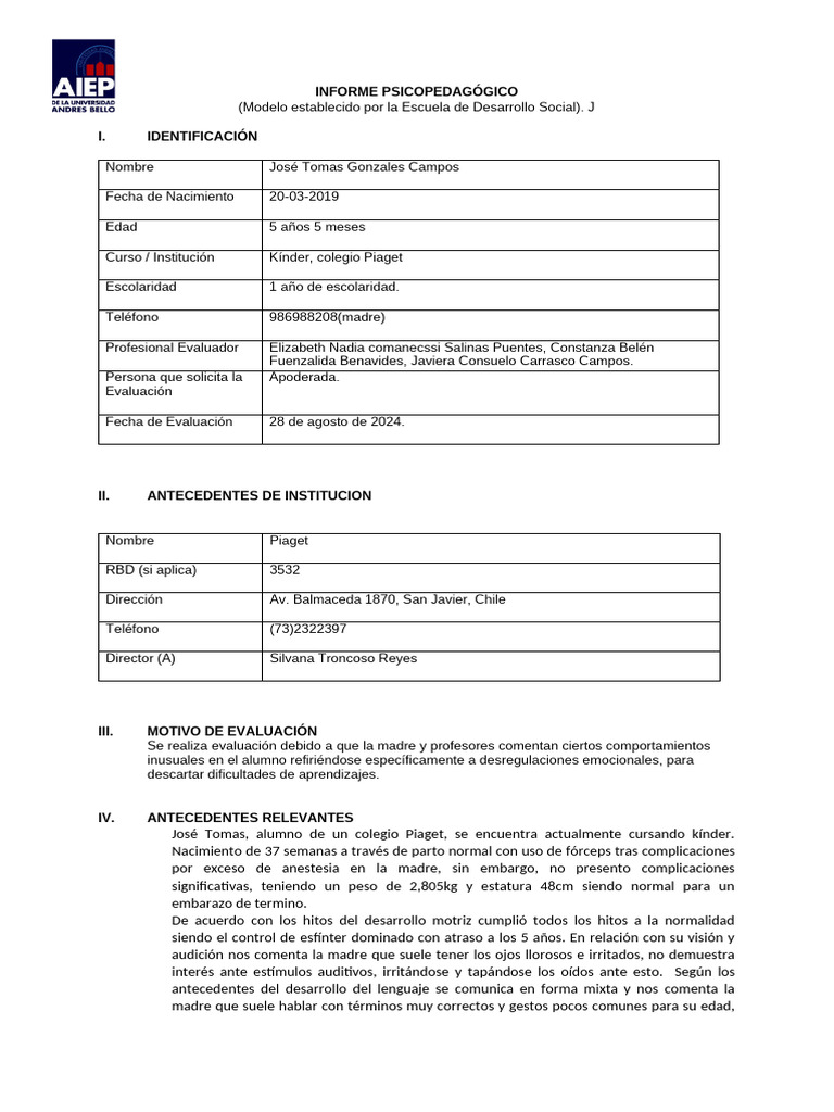 Modelo de Informe Pedagogico | PDF