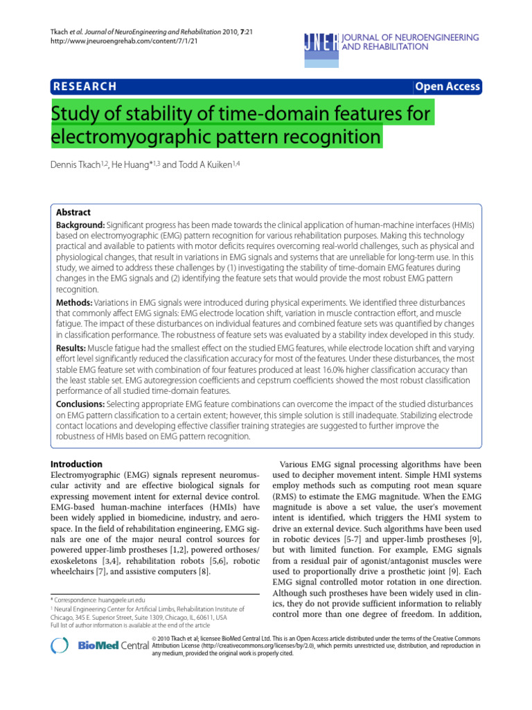 LD - Study of Stability of Time-Domain Features For Electromyographic ...
