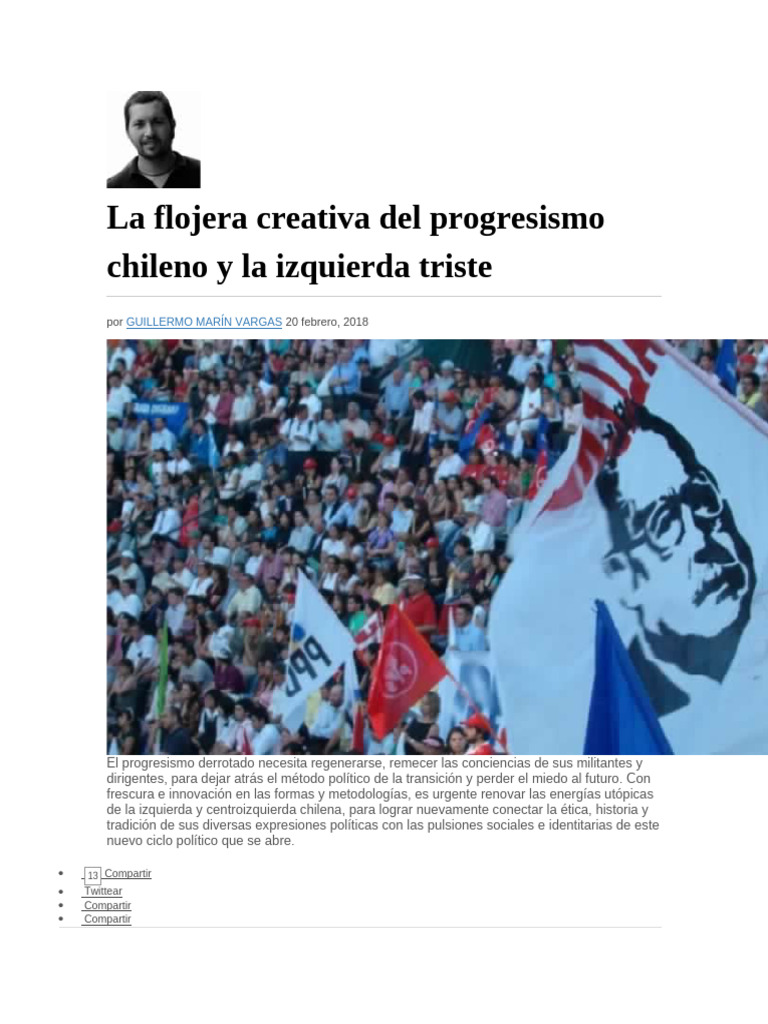 La Flojera Creativa Del Progresismo Chileno y La Izquierda Triste ...