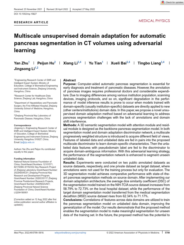 Zhu Et Al. - 2022 - Multiscale Unsupervised Domain Adaptation For Automatic Pancreas ...