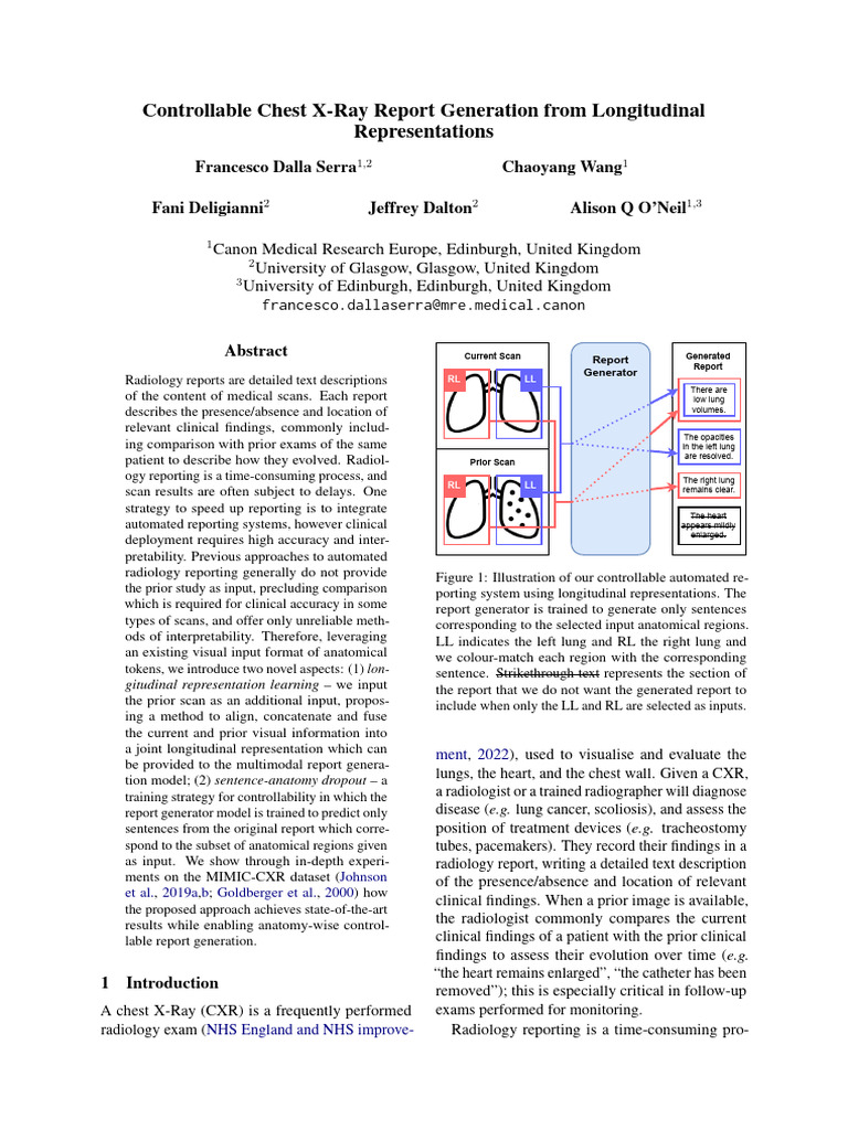 Controllable Chest X-Ray Report Generation From Longitudinal Representations | PDF | Radiology