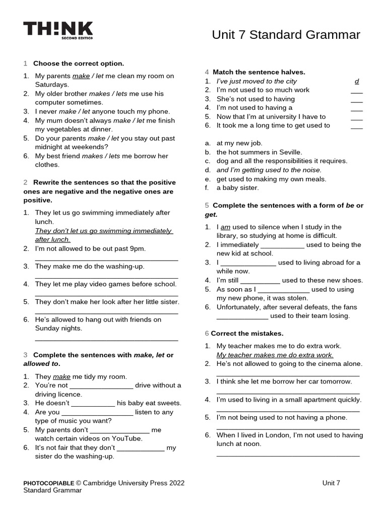 Thk2e BrE L3 Grammar Standard Unit 7 | PDF