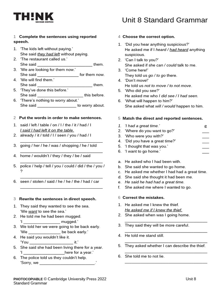 Thk2e BrE L3 Grammar Standard Unit 8 | PDF