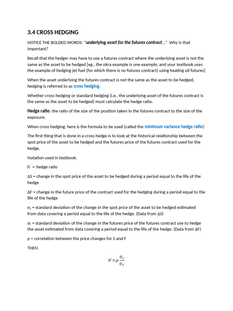 3.4 Cross Hedging: Underlying Asset For The Futures Contract | PDF ...