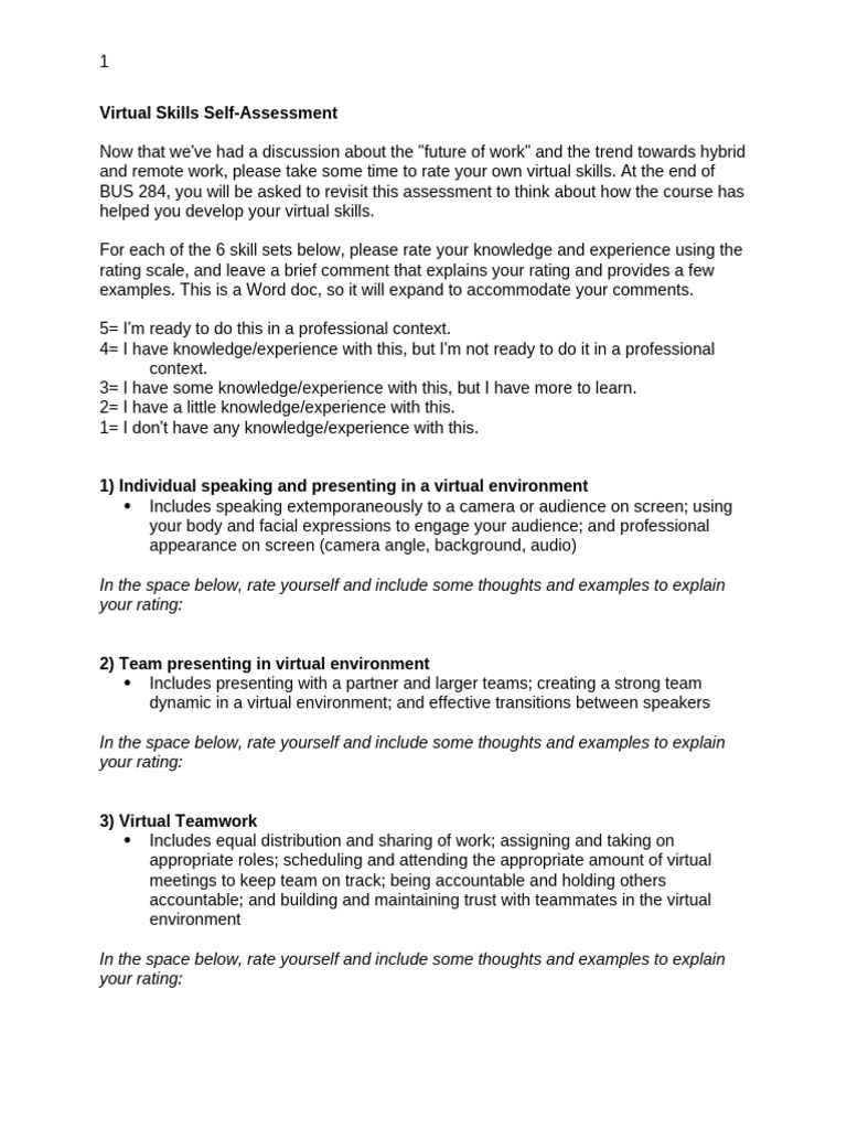 Virtual Skills Self-Assessment | PDF