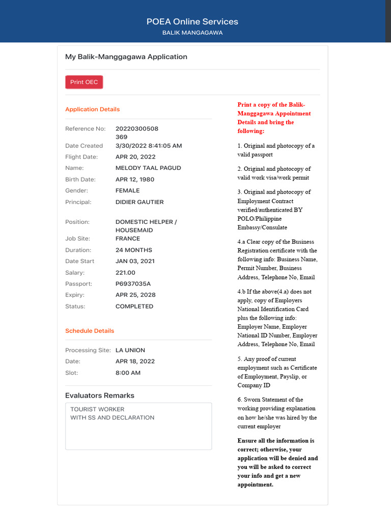 Httpsonlineservices Poea Gov phOnlineServicesBMOnlineBMProcessing Aspx | PDF