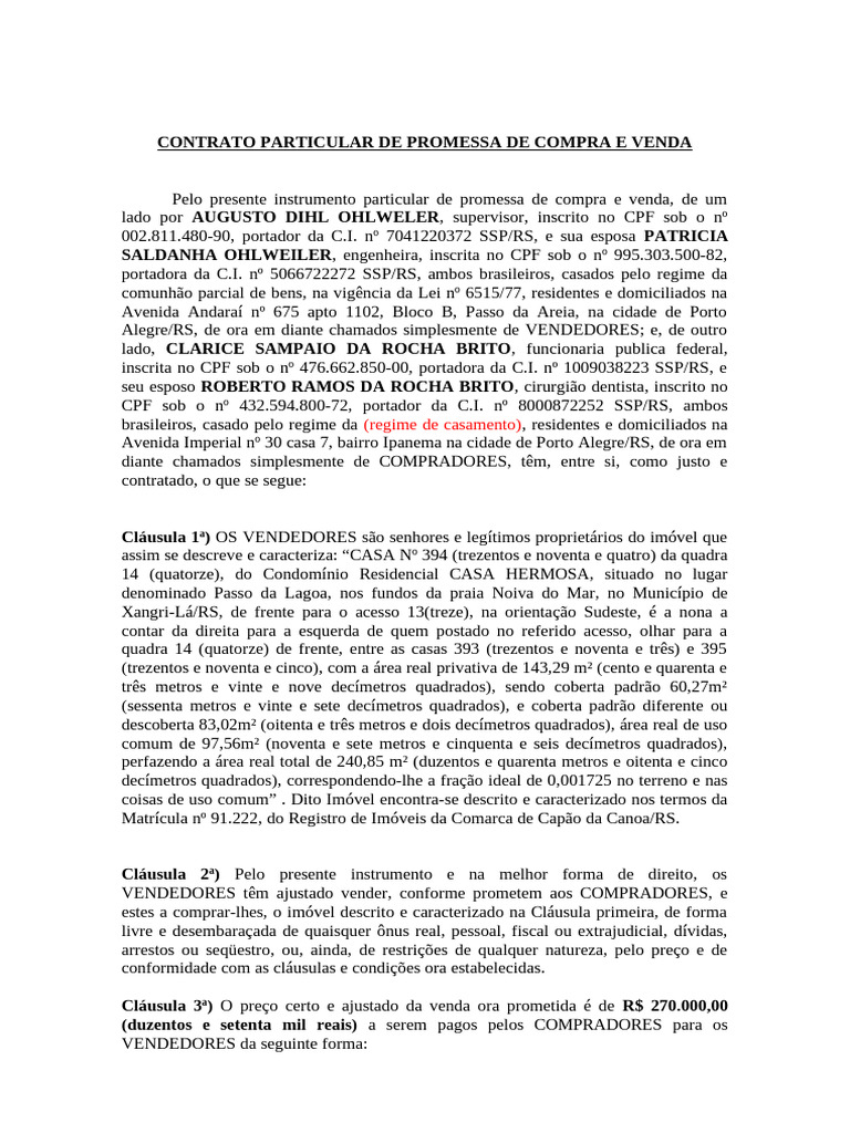 Promessa de Compra e Venda de Imóvel | PDF | Adjudicação | Casa e Jardim