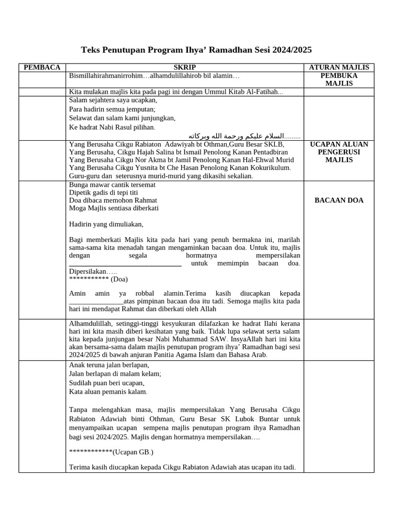 Teks Perasmian Penutupan Program Ihya | PDF
