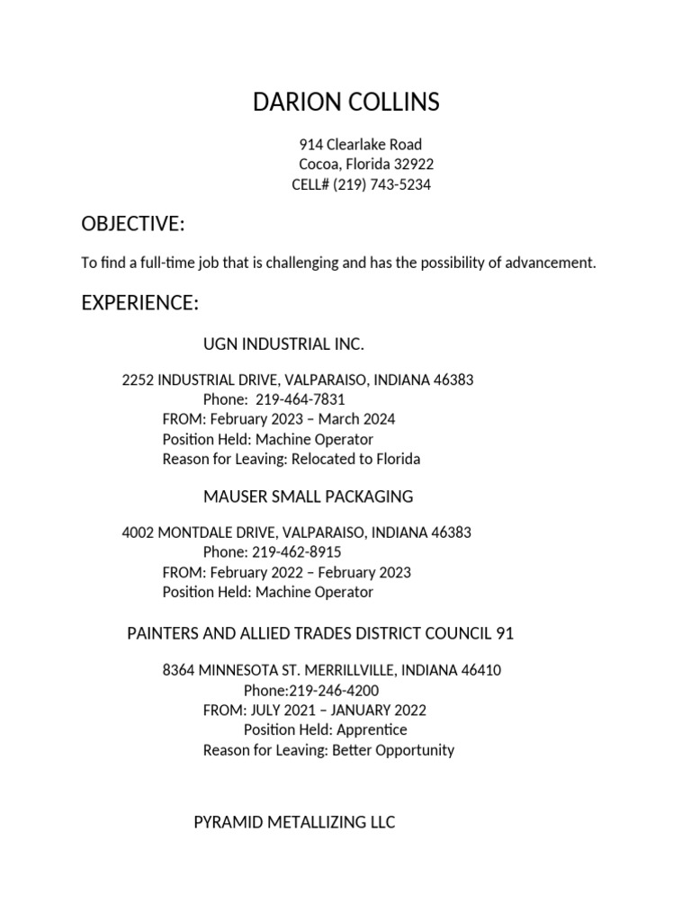 Darion Collins Resume | PDF