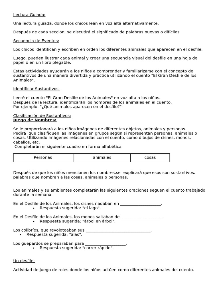 Actividades Cuento El Grann Desfile | PDF