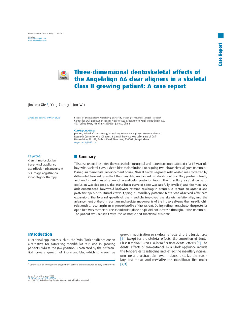 Three-Dimensional Dentoskeletal Effects of The Angelalign A6 Clear ...