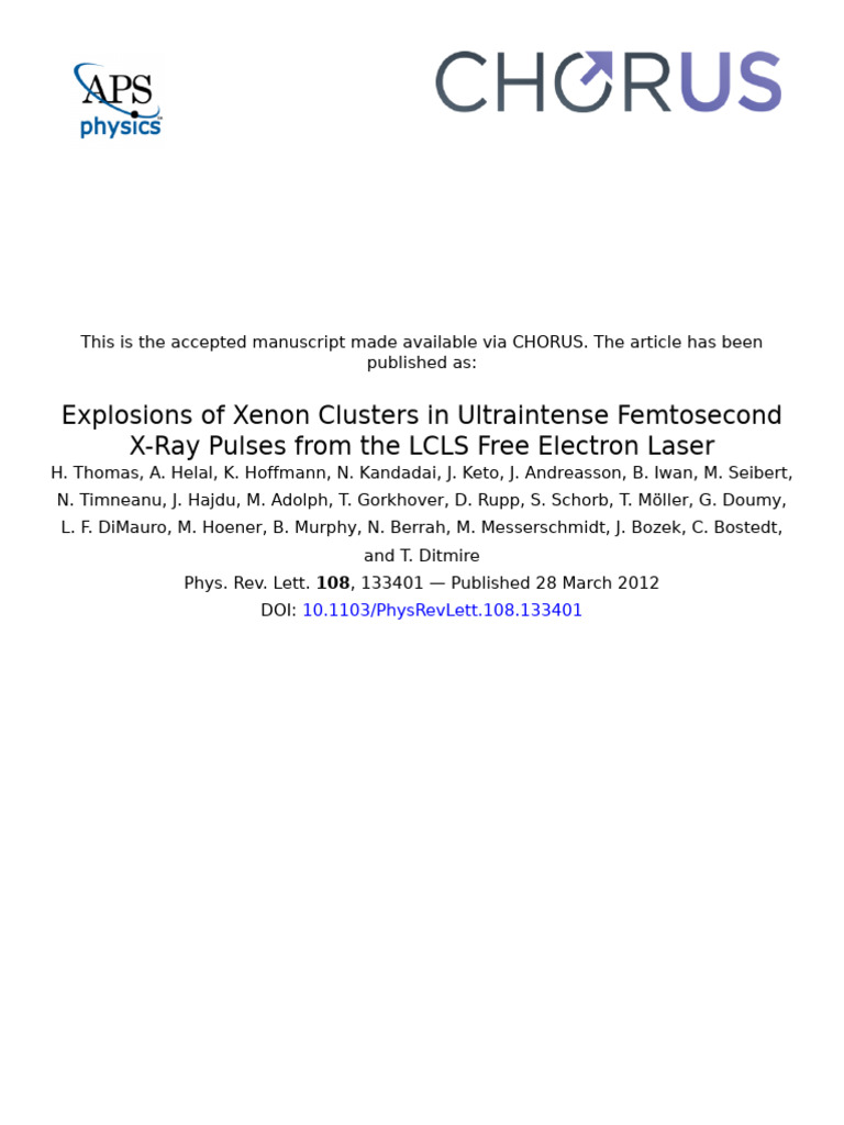 Explosions of Xenon Clusters in Ultraint | PDF | Ionization | Science & Mathematics
