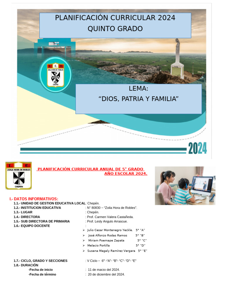 Planificación Curricular Anual de Quinto Formato Institucional | PDF