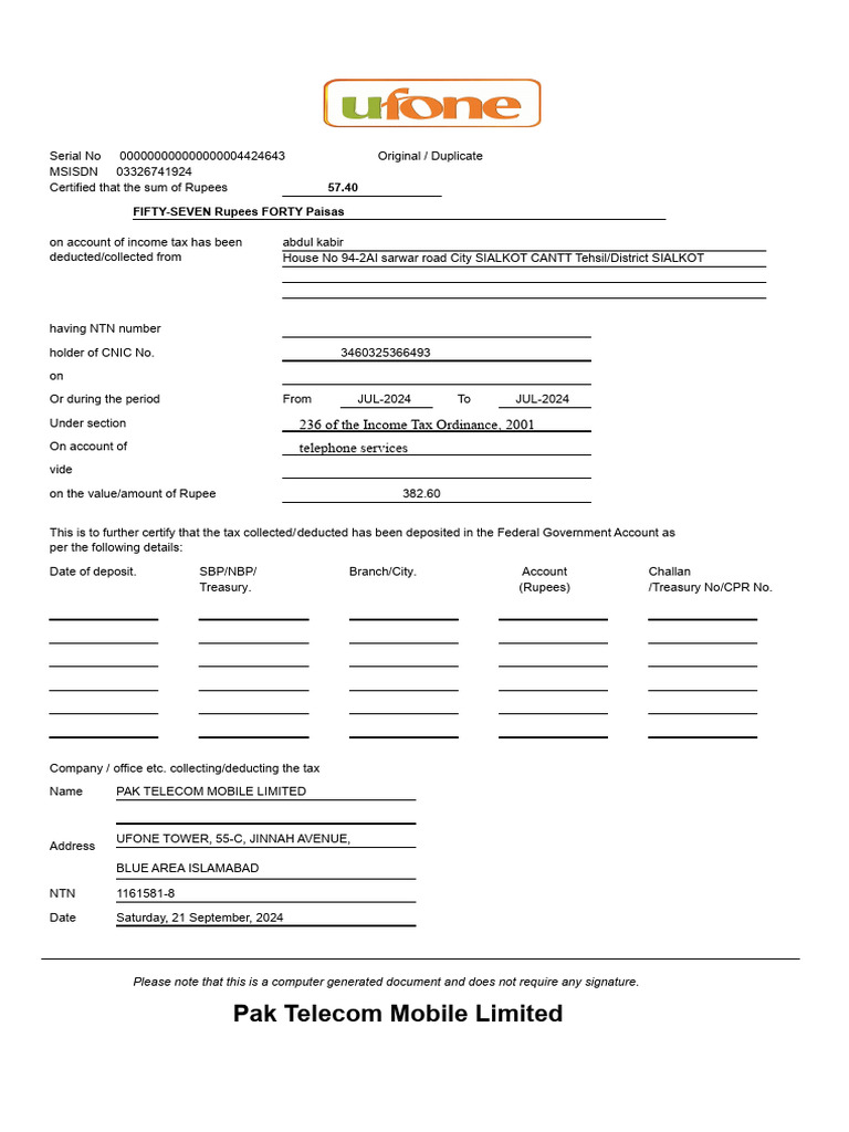Tax - Certificate | PDF