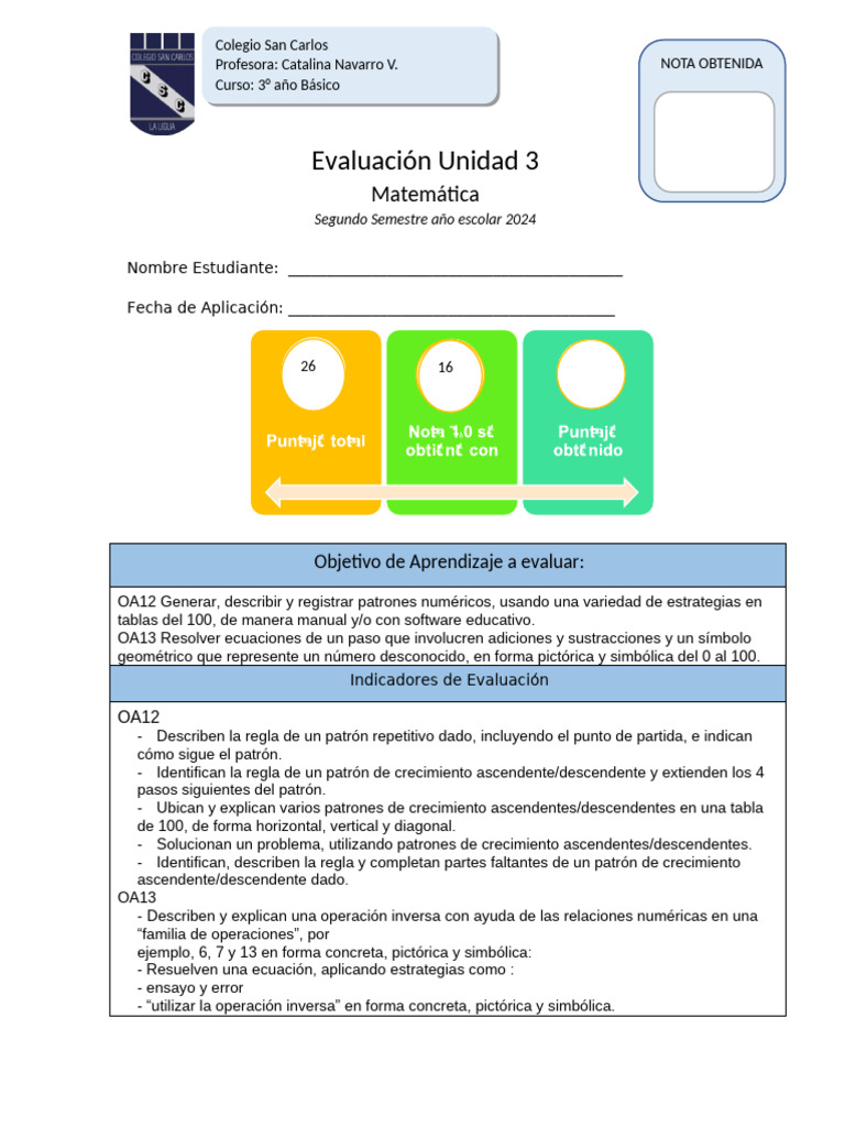 Evaluacion Unidad 3 Mate (1) | PDF